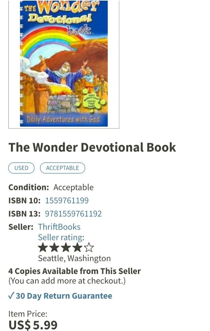 The wonder devotional book 1 daily adventures with god (not new) but ...