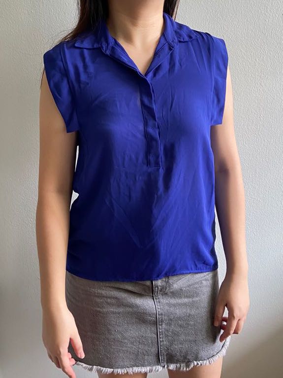 Mango work top cobalt blue, Women's Fashion, Tops, Blouses on Carousell