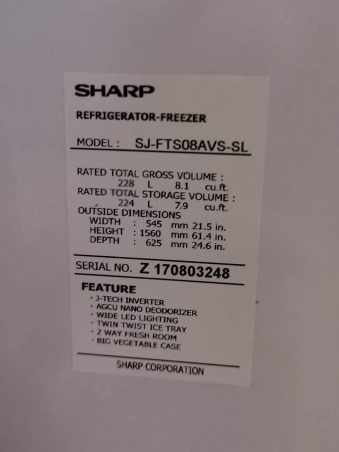 Sharp j-tech inverter refrigerator, TV & Home Appliances, Kitchen ...