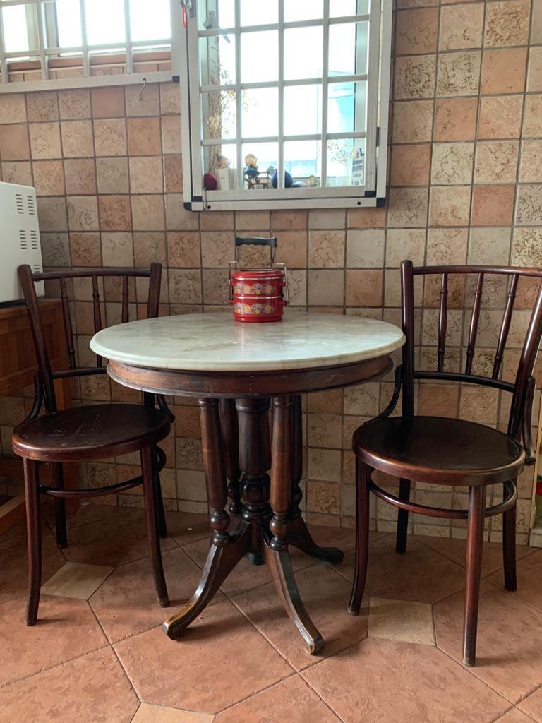Vintage coffee shop marble table with chairs, Furniture & Home Living ...