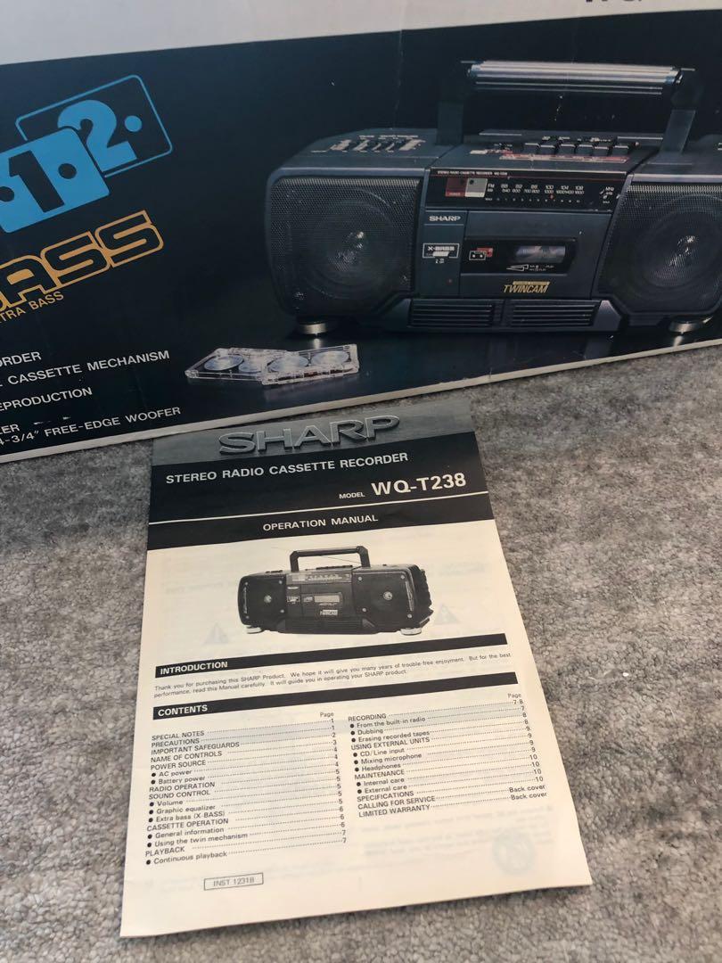 Vintage Sharp Twin Cam X-Bass Boombox WQ-T238 cassette tape player with ...