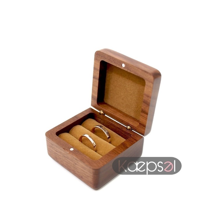 Square Classic Wooden Double Ring Wedding Ring Bearer Box (Bowen Box ...