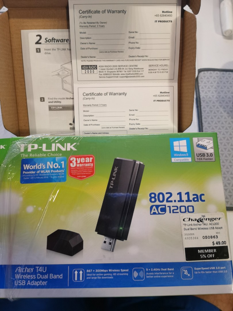 TP-link AC1200 USB 3 WiFi Wi-Fi Adapter Archer T4U, Computers & Tech ...
