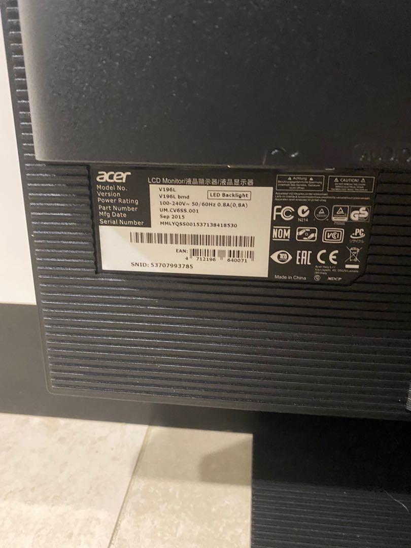 Acer V196L 19” Refurbished LCD Monitor, Computers & Tech, Parts ...