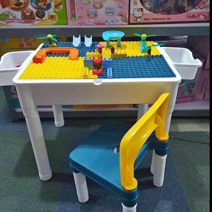 2 in 1 Kids lego activity table building blocks learning desk with ...