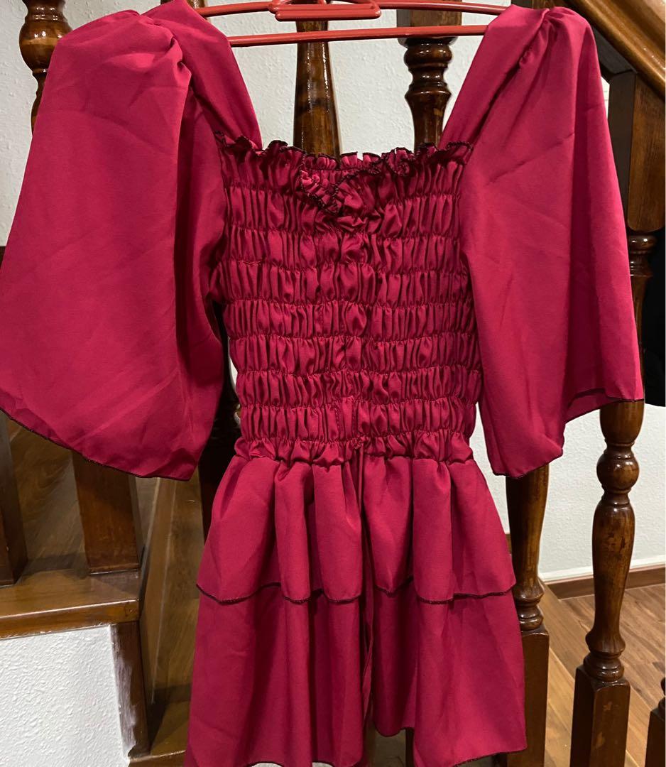 Beautiful maroon smock top ( 1 day special), Women's Fashion, Tops ...