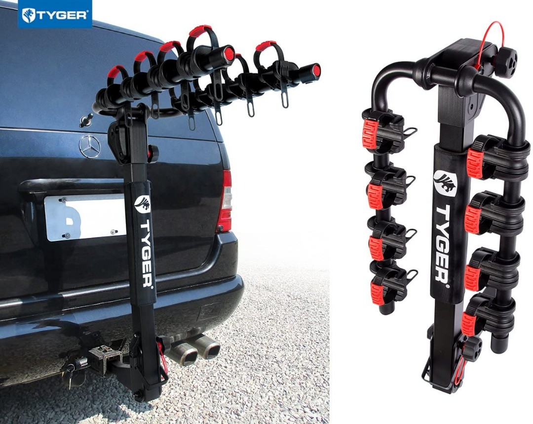 TYGER Heavy Duty 4 Bikes Bicycle Car Vehicle Hitch Mount Rack Carrier ...