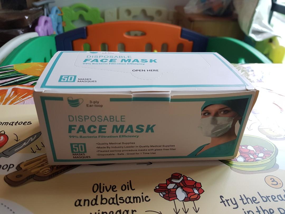 Disposal Mask 3-ply - 99% Bacteria Filtration, Everything Else on Carousell