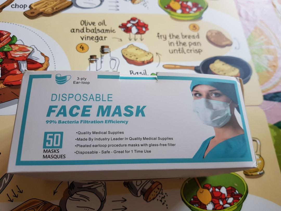Disposal Mask 3-ply - 99% Bacteria Filtration, Everything Else on Carousell