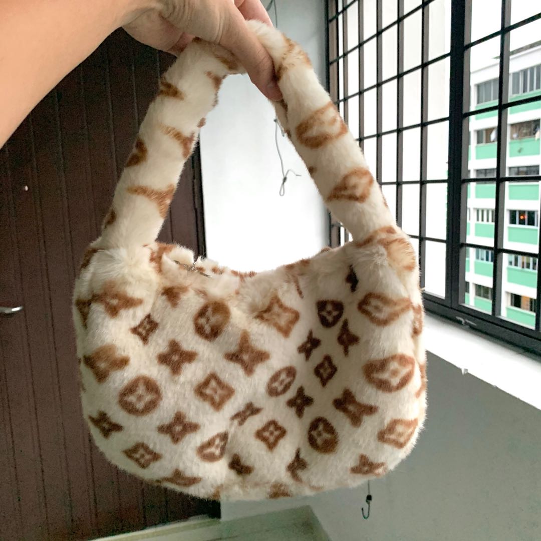 LV furry baguette bag, Women's Fashion, Bags & Wallets, Shoulder Bags ...