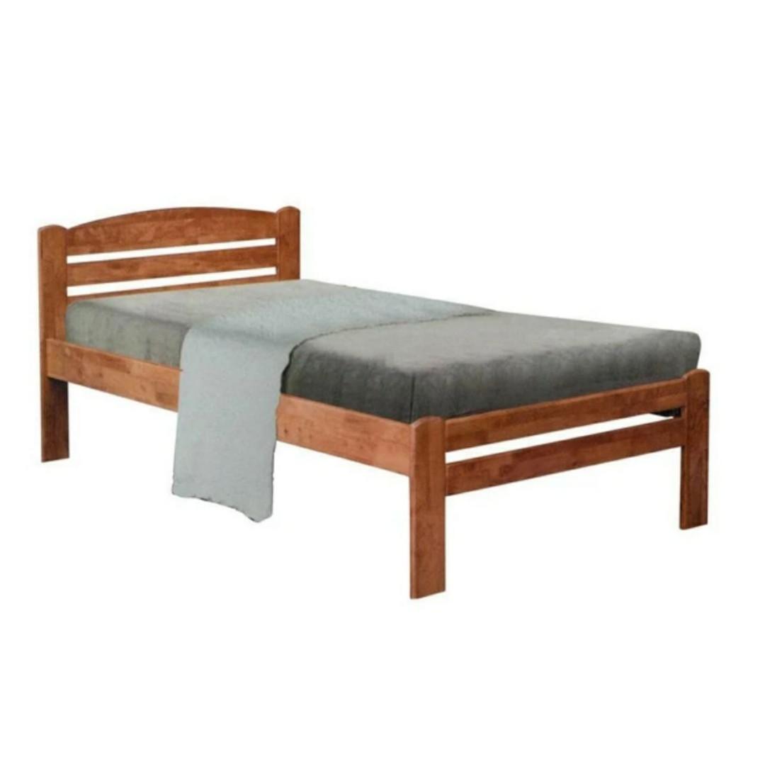 Minimalist solid wooden single bed frame, Furniture & Home Living ...