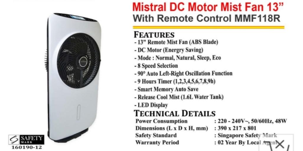 Urgent - Mistral Mist Fan (MMF118R), Furniture & Home Living, Lighting ...