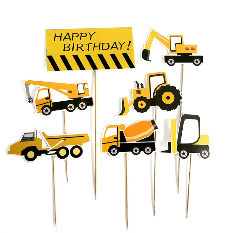 3 Types of 2D Construction Cake Toppers on satay stick, Furniture ...