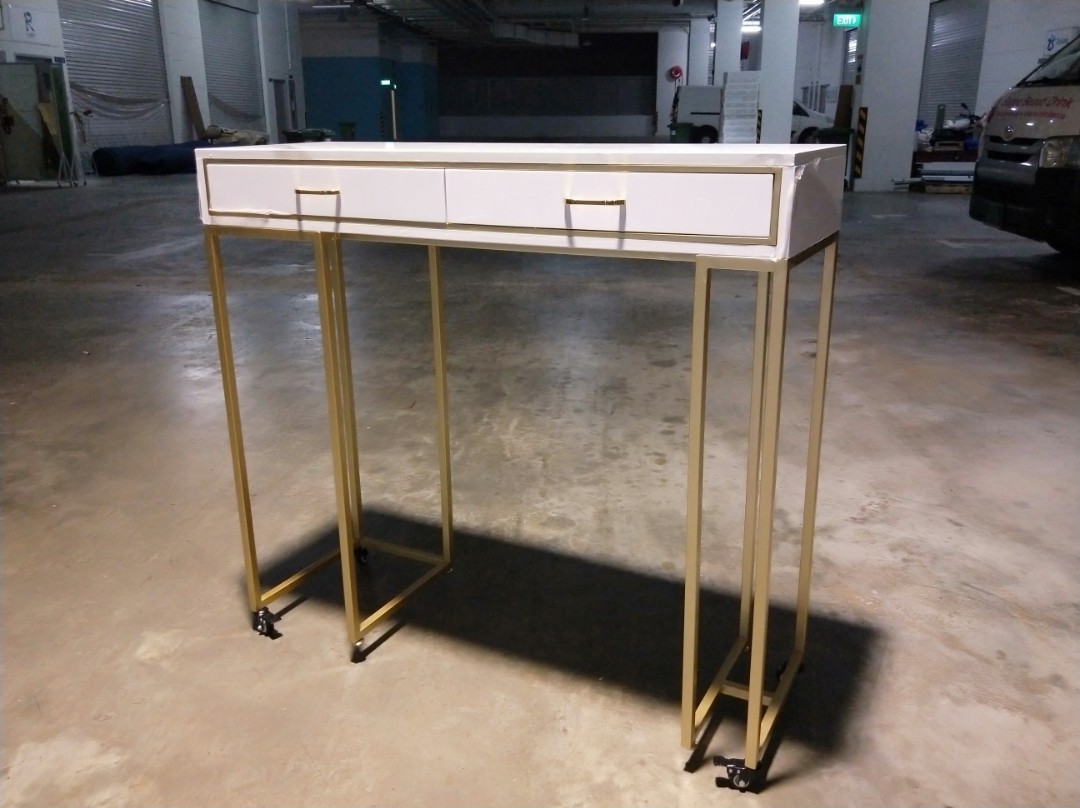 CRYSTIK Modern Hallway Console with Gold Frame on Wheels, Furniture ...