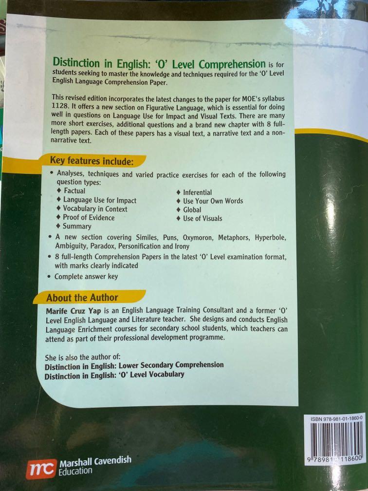 Distinction in English O levels Comprehension, Hobbies & Toys, Books ...