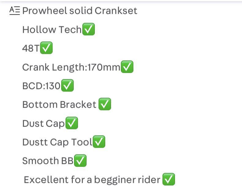 PROWHEEL SOLID CRANKSET, Sports Equipment, Bicycles & Parts, Parts ...