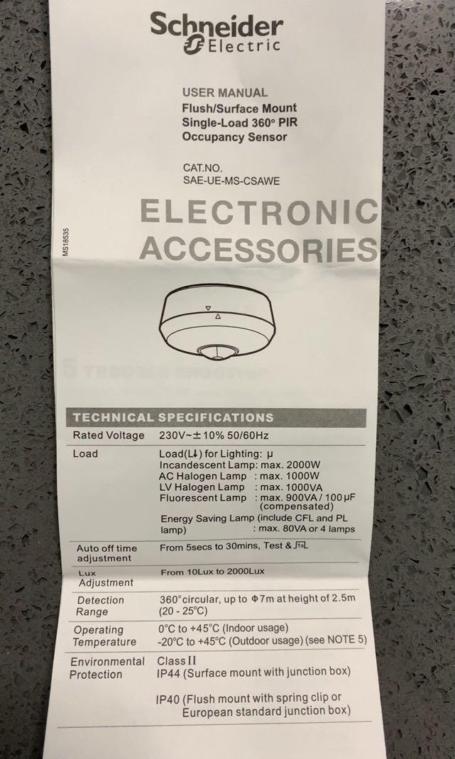 SCHNEIDER ELECTRIC - SINGLE LOAD 360 DEGREE PIR OCCUPANCY SENSOR/LIGHT ...