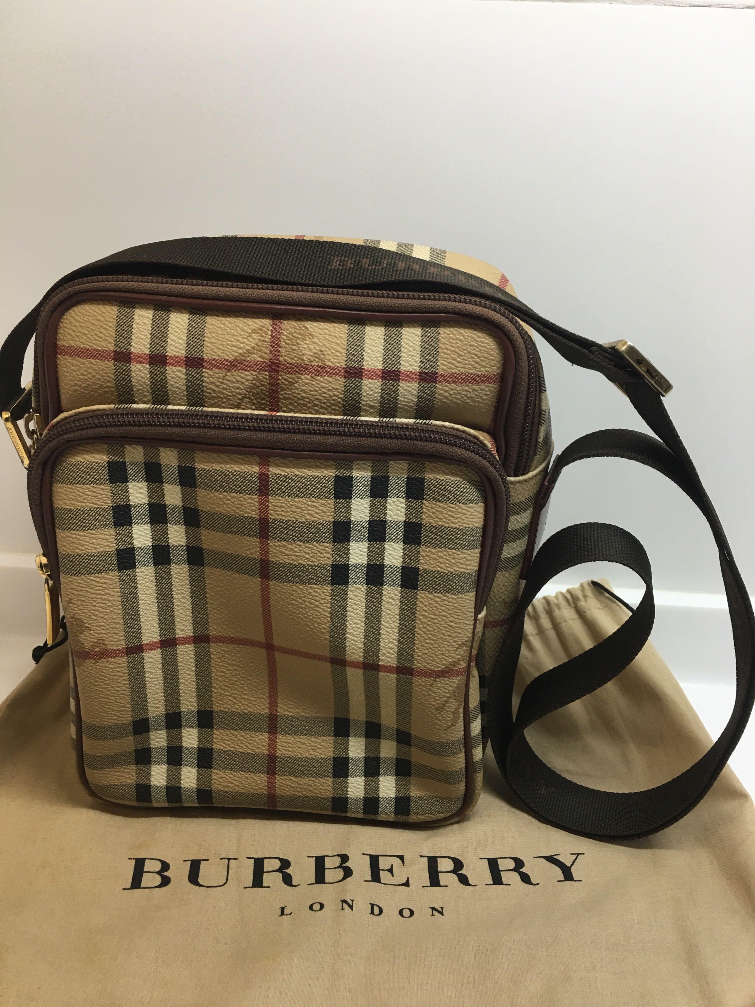 Authentic Burberry check vintage leather camera bag, Women's Fashion ...