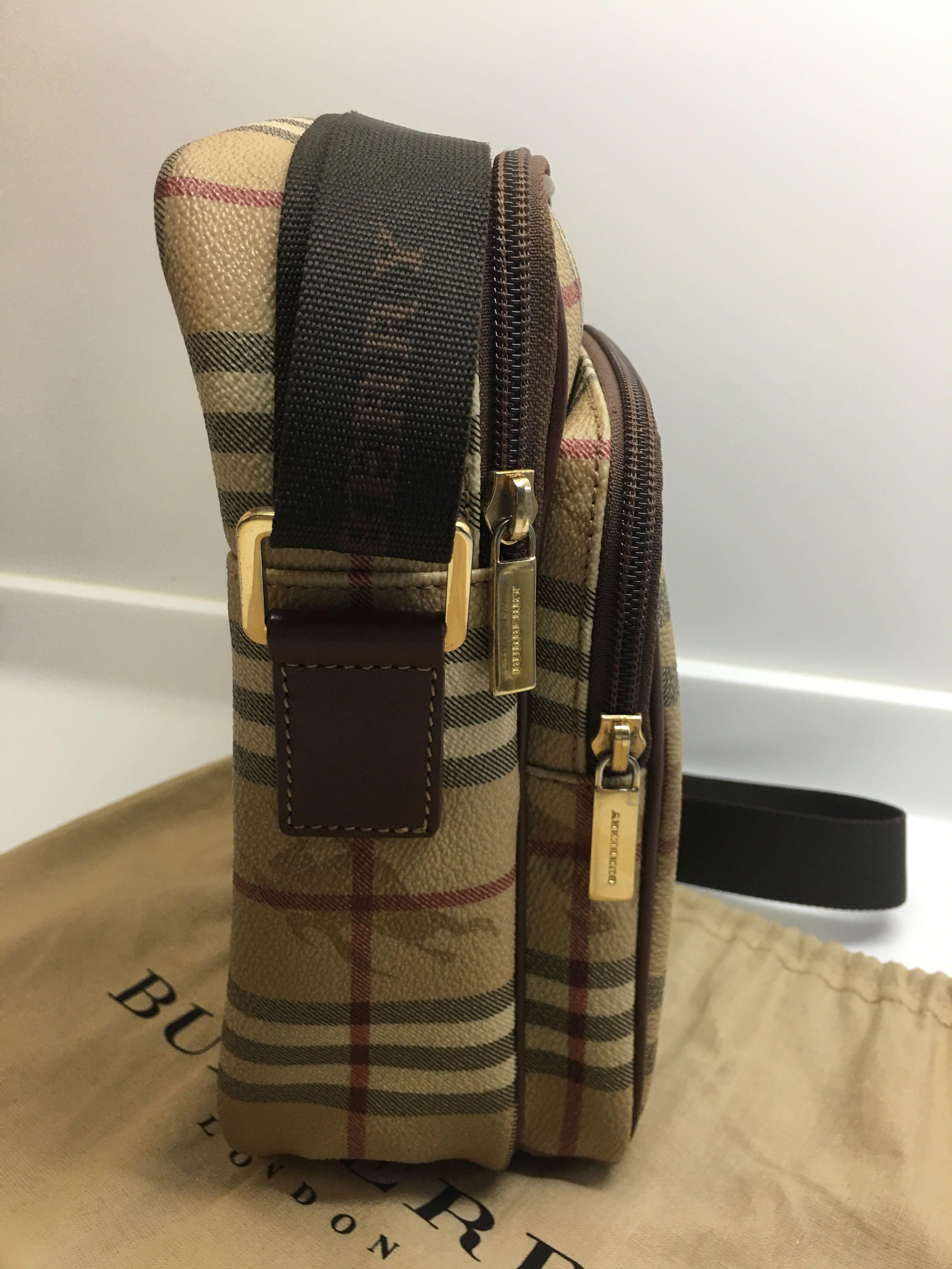 Authentic Burberry check vintage leather camera bag, Women's Fashion ...