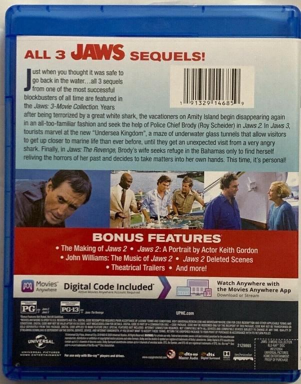 JAWS 3 MOVIE COLLECTION BLU RAY 3 DISC SET JAWS 2 JAWS 3 JAW'S THE ...