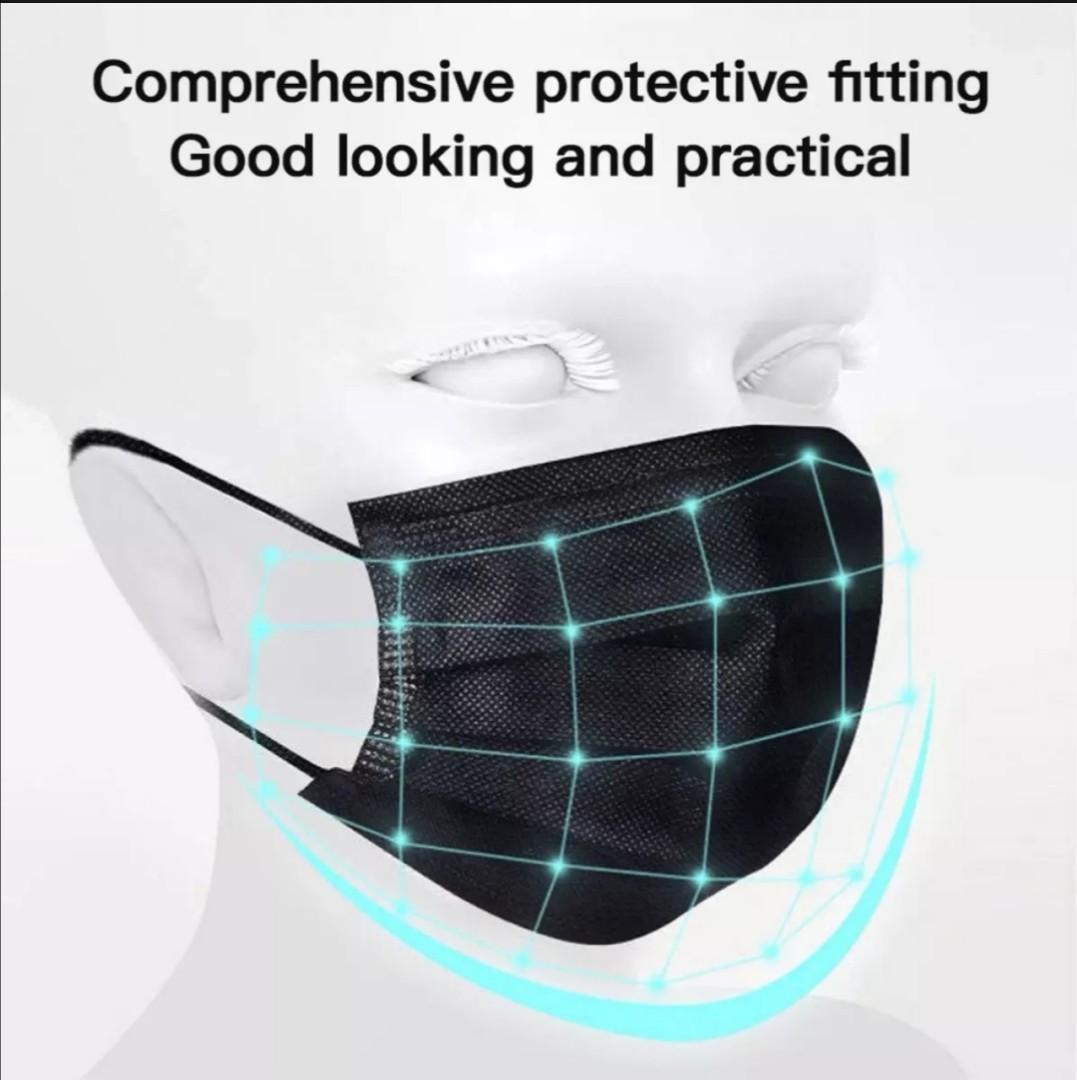 50 pcs black (white inside) disposable face mask, Health & Nutrition ...