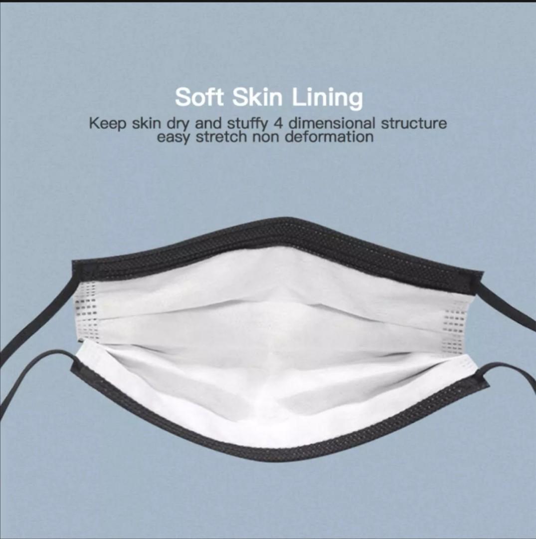 50 pcs black (white inside) disposable face mask, Health & Nutrition ...