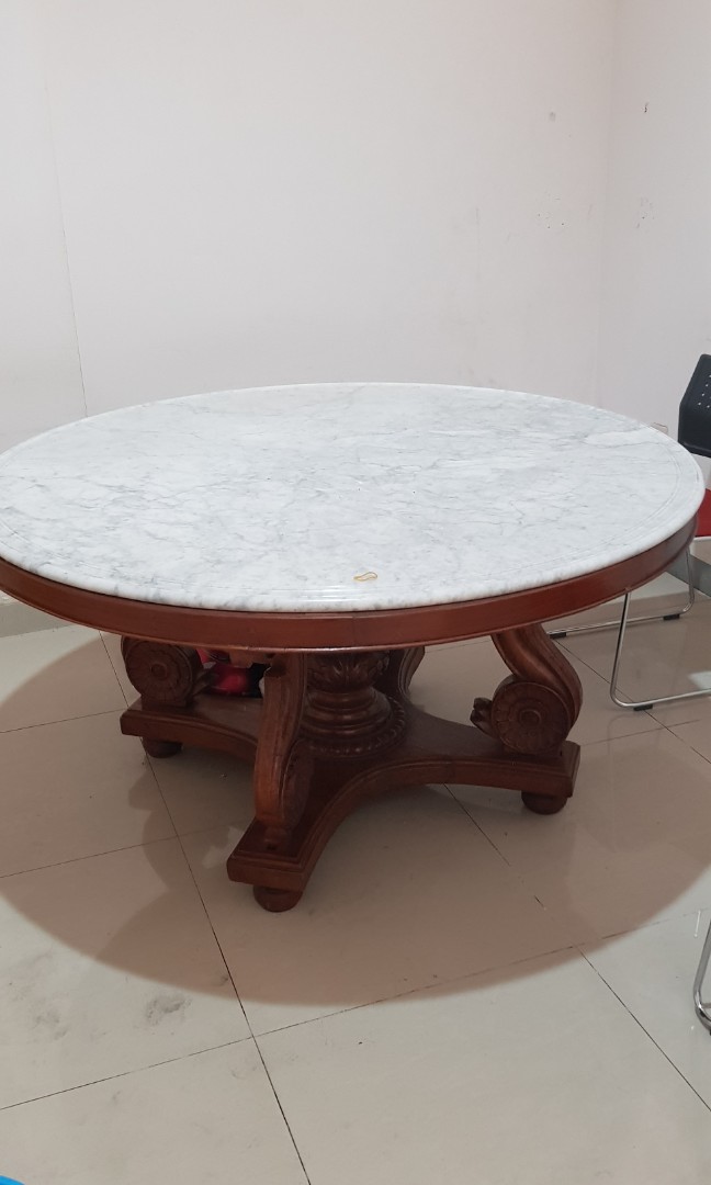 Meja Marmer Kayu Jati, Antik, Furnitur di Carousell