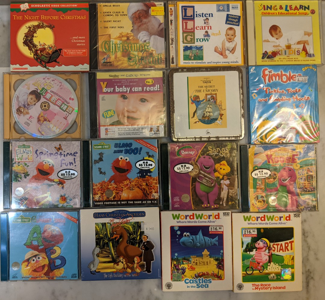 Miscellaneous CDs, VCDs, DVDs for Kids - Barney, Tintin, Elmo, Sesame ...