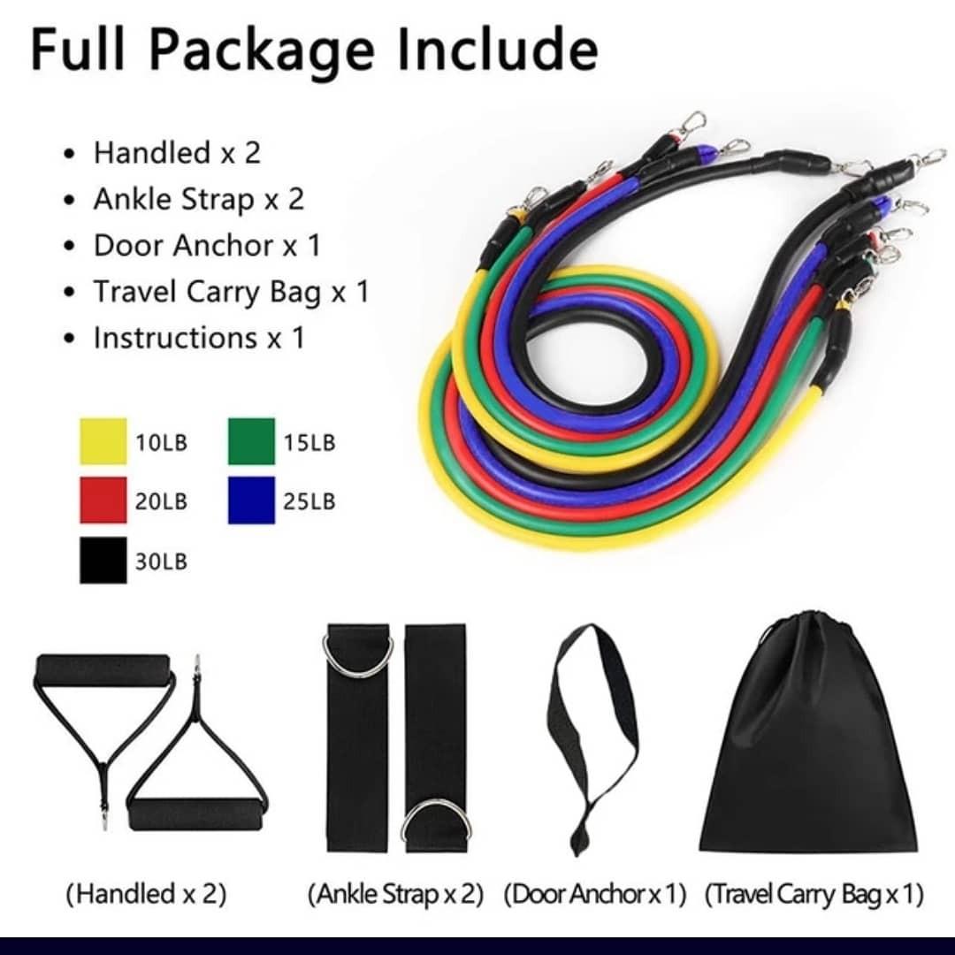 resistance band full package, 運動產品, 運動與健身, 運動與健身 - 拉伸配件 - Carousell