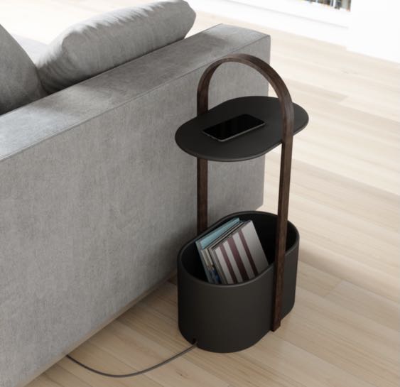 Umbra Hub Side Table with Storage and Cable Management, Black/Walnut ...