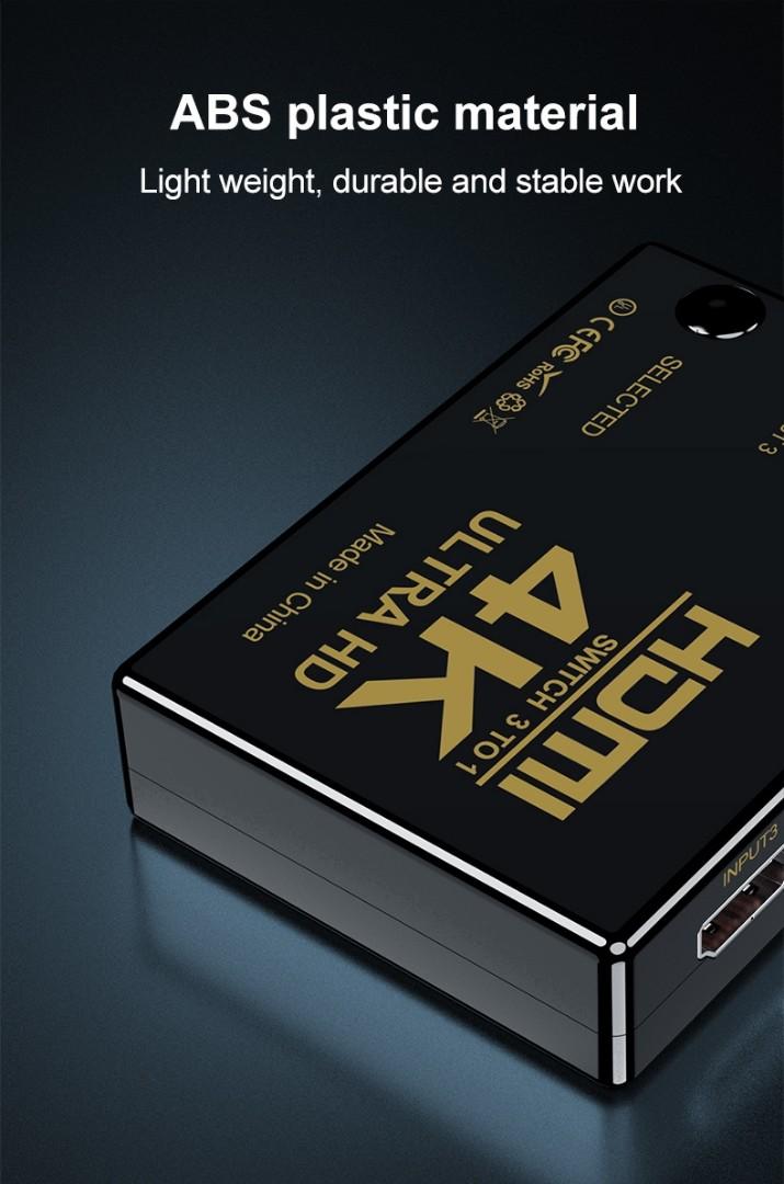 4K x 2K HDMI Switch 3x1 3 Port Switcher Selector 1080p w/ IR Remote ...