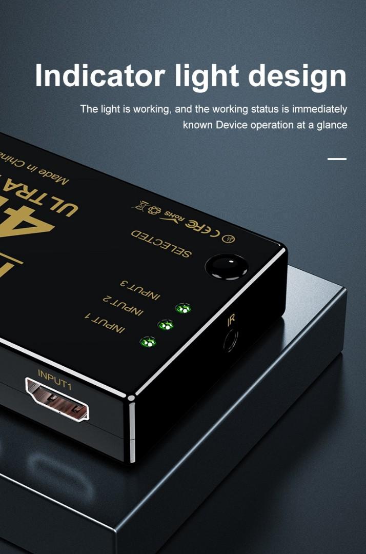 4K x 2K HDMI Switch 3x1 3 Port Switcher Selector 1080p w/ IR Remote ...