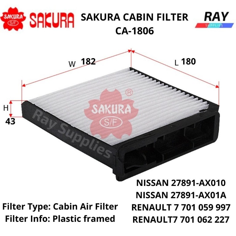SAKURA CABIN AIRCON FILTER CA1806, NISSAN Note, NV200 Van (EURO 5) NISSAN NV200 Vanette (EURO 5 ...