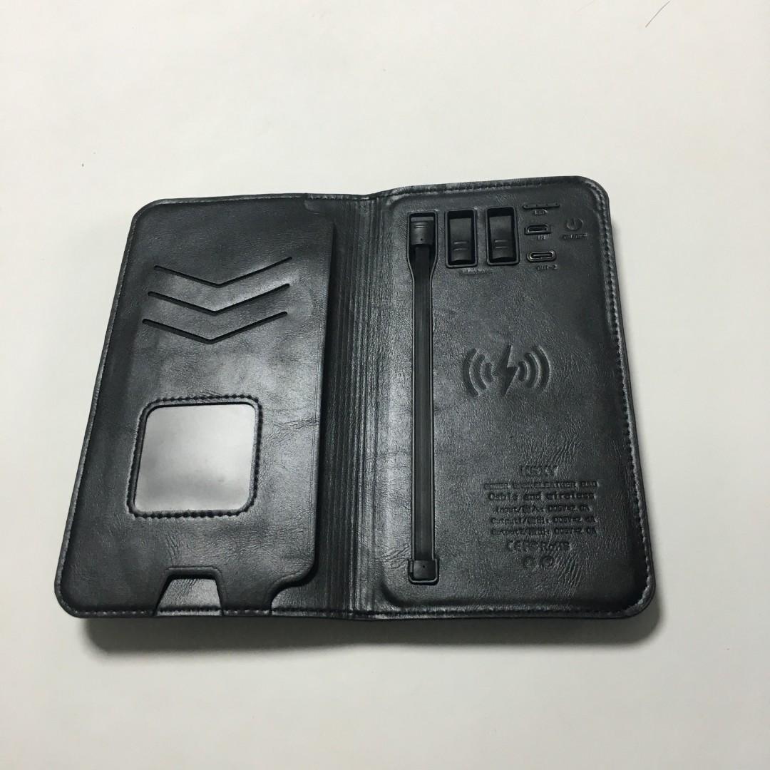 Leather Wallet Power Bank 4000Mah with iOS and Type C adapters, Mobile ...