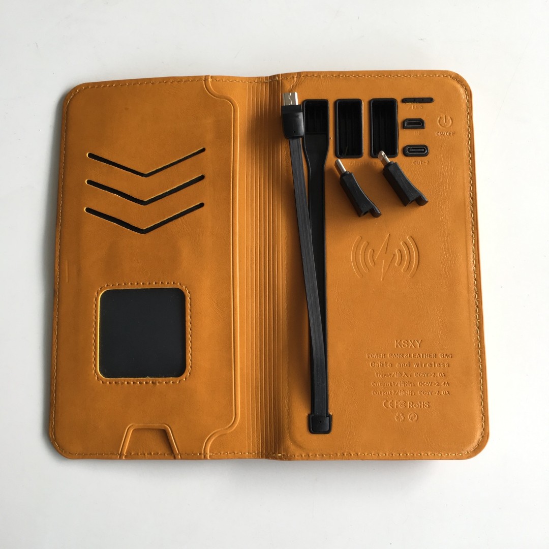 Leather Wallet Power Bank 4000Mah with iOS and Type C adapters, Mobile ...