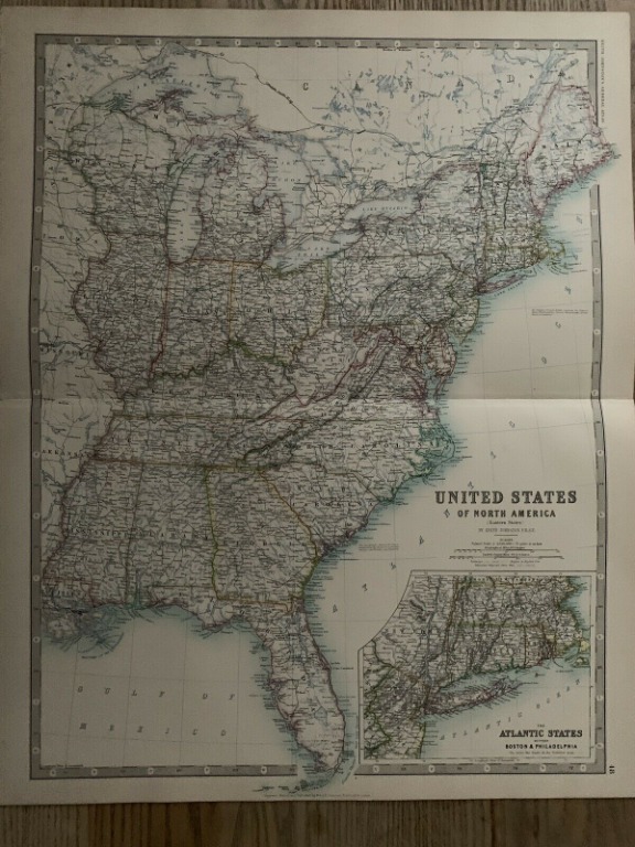 1893 Eastern United States Large Original Antique Map By Johnston 126 ...