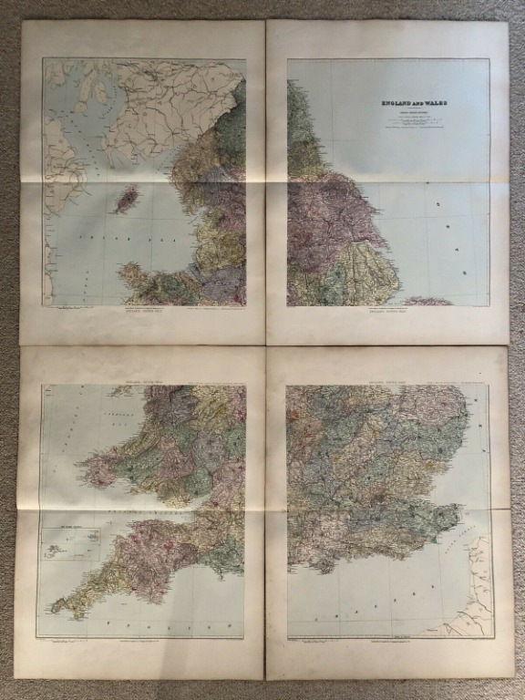 1894 England & Wales Huge Map On Four Sheets From Edward Stanford’s ...
