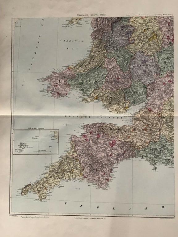 1894 England & Wales Huge Map On Four Sheets From Edward Stanford’s ...