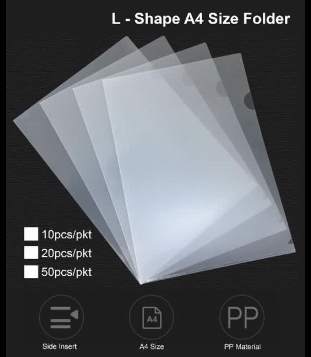 A4 Size Clear L-Shape Folder 0.4mmThk, Hobbies & Toys, Stationery ...