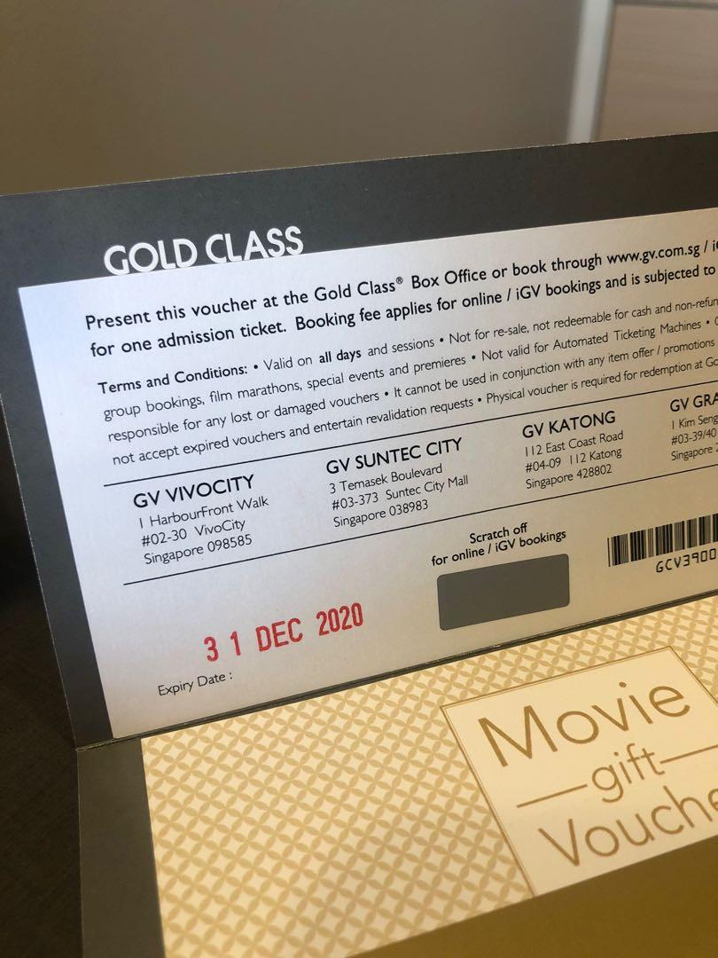 Golden Village (GV) gold class movie tickets, Tickets & Vouchers ...