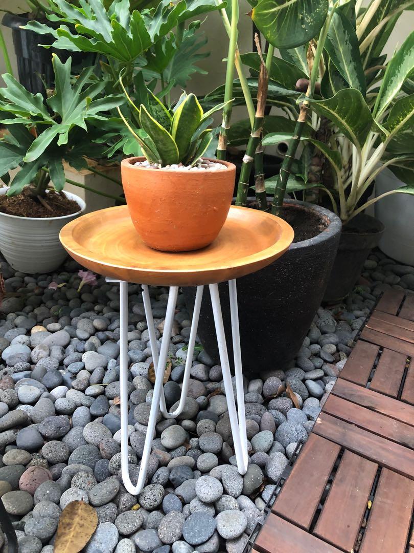 Meja Kayu Bulat / Tempat Pot, Perabotan Rumah di Carousell