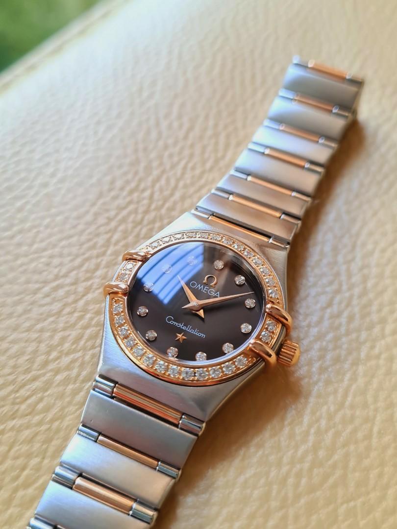 Omega Constellation Rose Gold Diamonds Brown Dial Ladies Mini Rose Gold ...