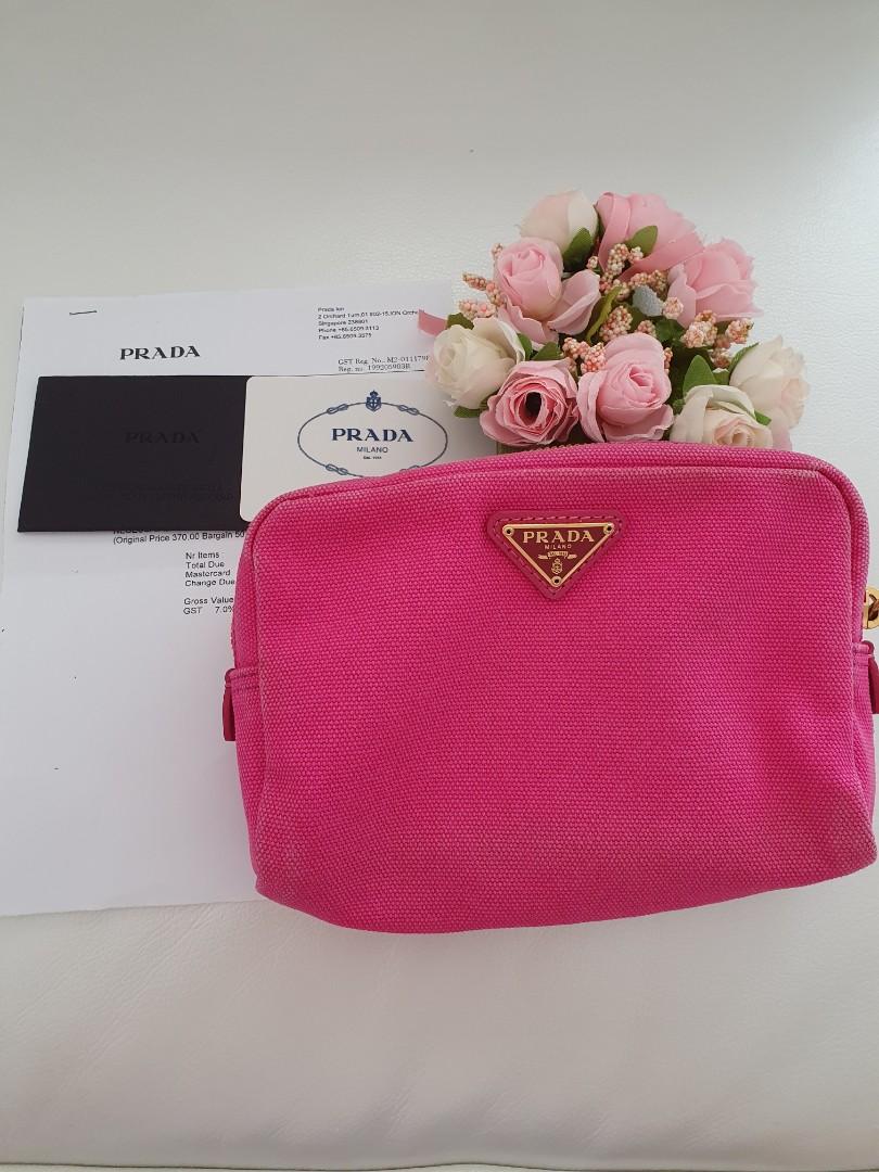 (RECEIPT) Authentic PRADA pink pouch, Luxury, Bags & Wallets on Carousell
