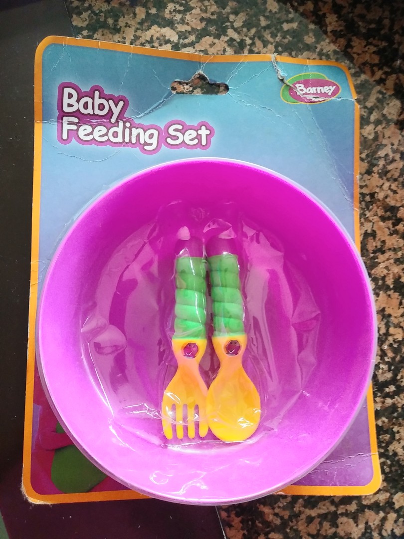 Barney bowl with spoon and fork, Babies & Kids, Nursing & Feeding ...