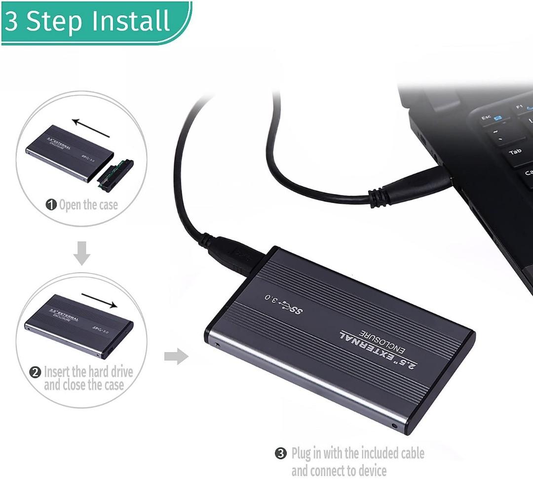 HDE External Hard Drive Enclosure USB 3.0 to SATA SSD and HDD Case 2.5 ...