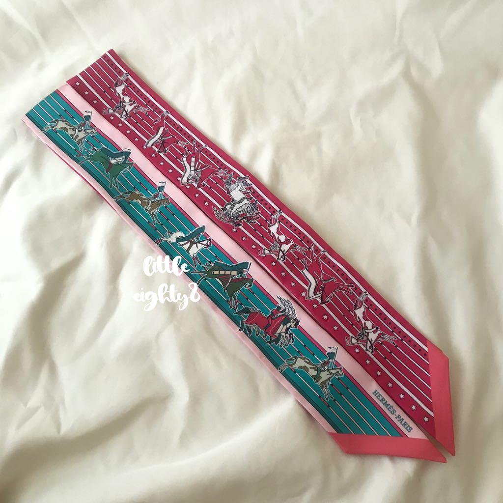 HERMES Rose Pani La Shar Pawnee Twilly, 女裝, 手錶及配件, 絲巾 - Carousell
