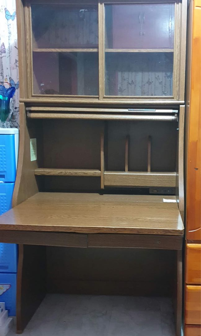 ORIGINAL JAPAN WOOD STUDY TABLE WITH SHELVES, Furniture & Home Living ...