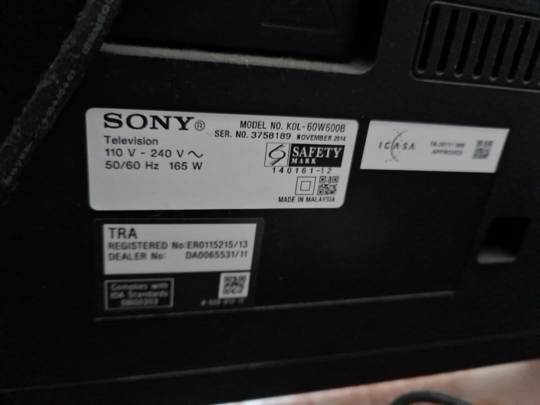 Sony TV KDL-60W600B FHD, TV & Home Appliances, TV & Entertainment, TV ...