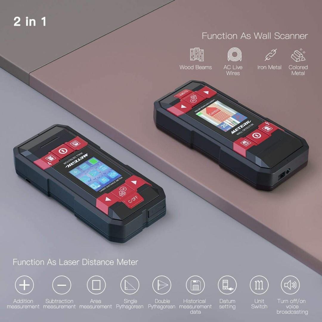 Stud Finder, Meterk 2 in 1 Wall Scanner Detector & Laser Distance ...