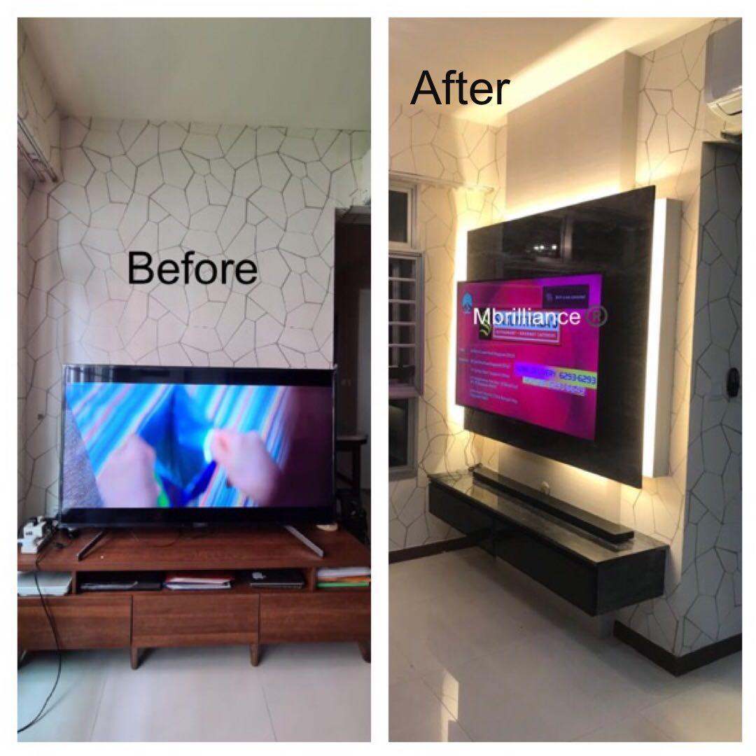 Full height tv console feature wall custom made, Furniture & Home ...